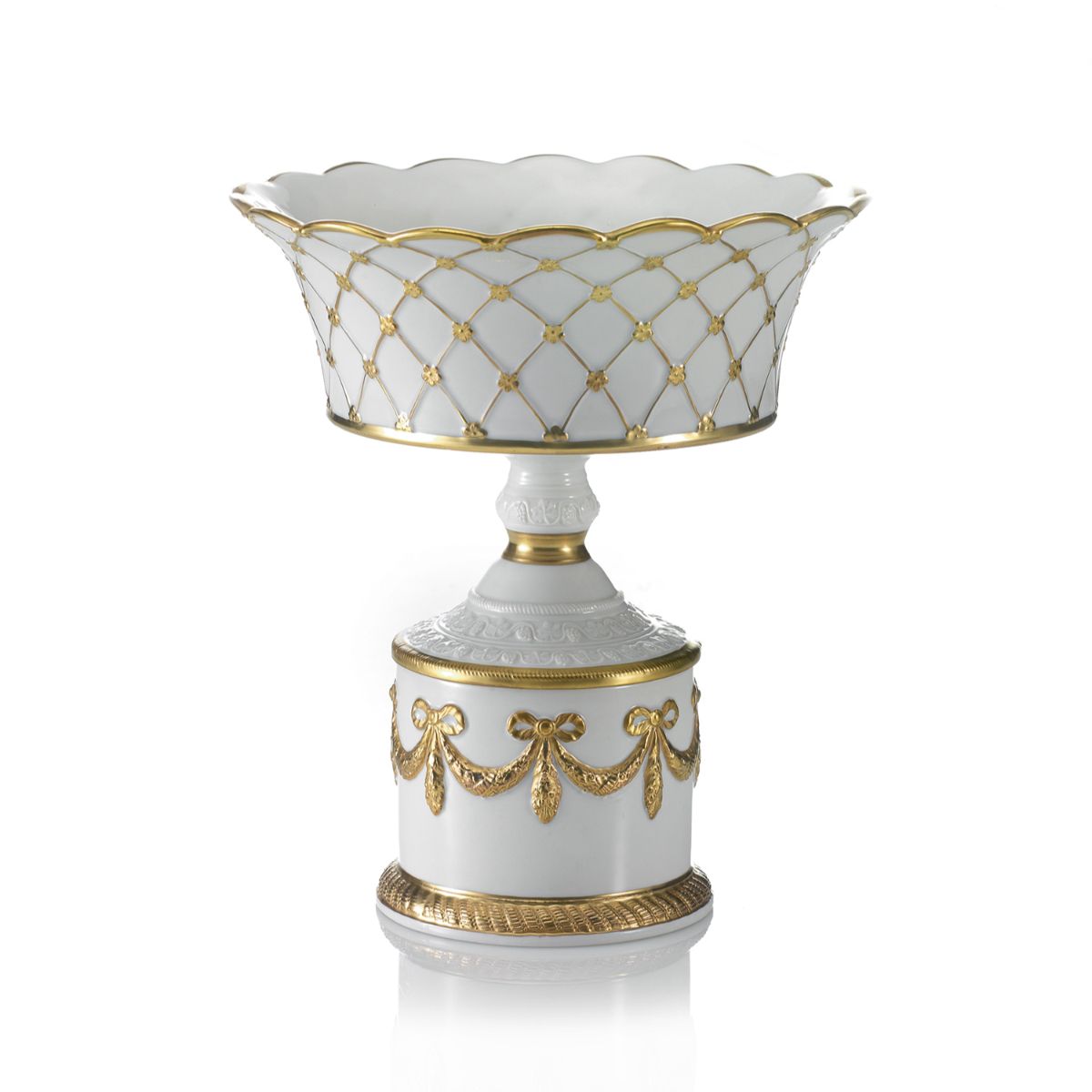 Empire Criss-Cross Footed Fruit Bowl - White & Gold | VILLARI