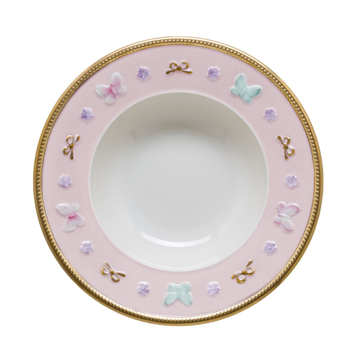 Butterfly Pastel Pink Rim Soup Plate VILLARI