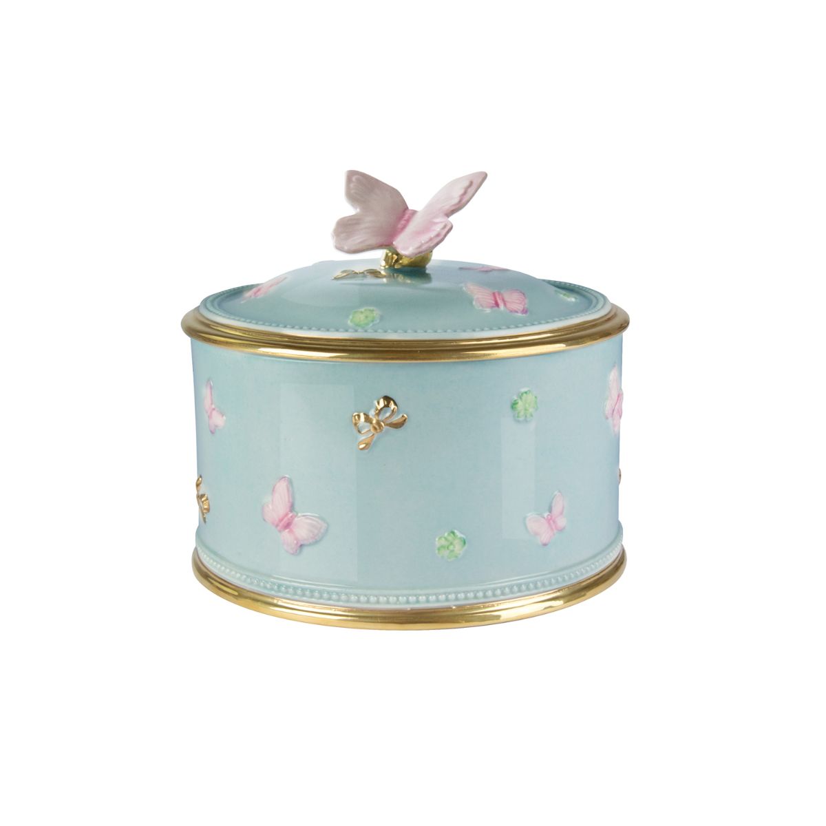 Butterfly Round Trinket Box - Aquamarine | VILLARI